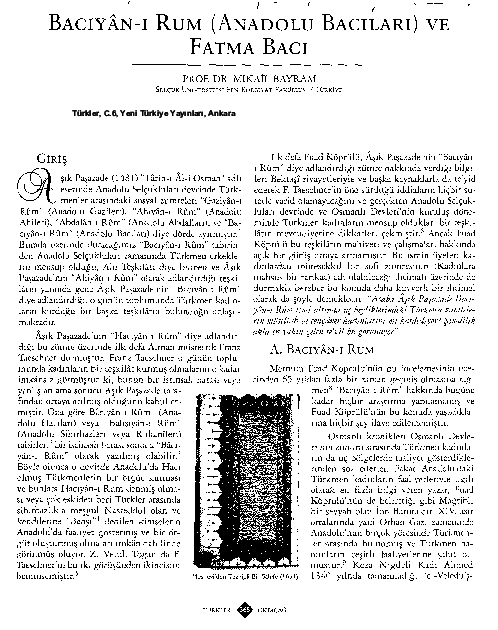 (PDF) Bayram, Mikâil (1999), Bacıyan-ı Rum, Osmanlı, VI, Yeni Türkiye ...