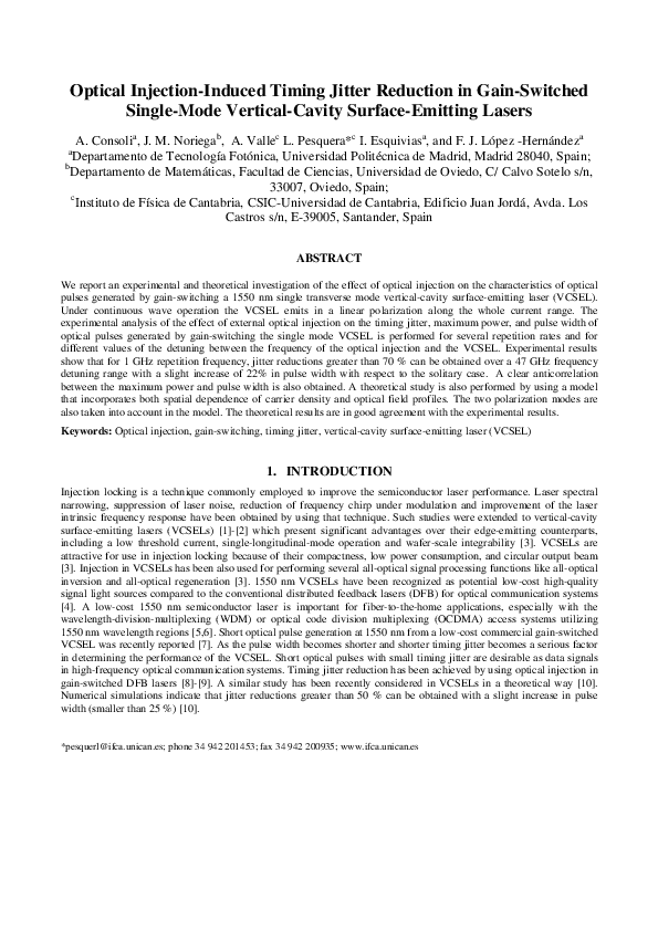 (PDF) Optical Injection-Induced Timing Jitter Reduction in Gain ...