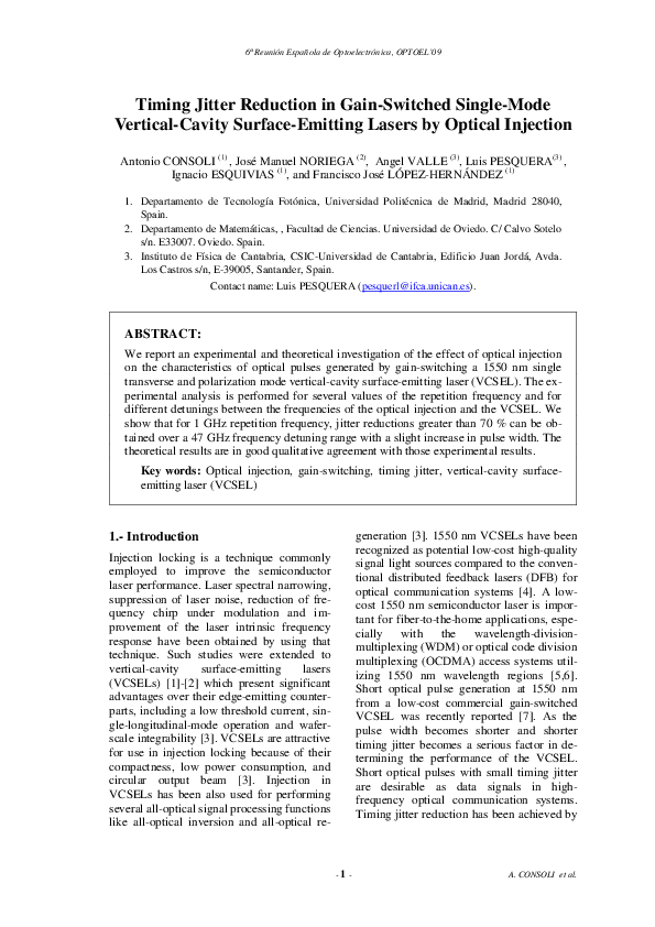 (PDF) Timing jitter reduction in gain-switched single-mode vertical ...