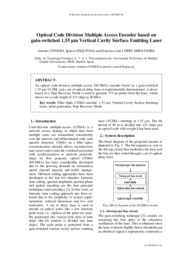 (PDF) Optical code division multiple access encoder based on gain-switched 1.55 µm vertical ...