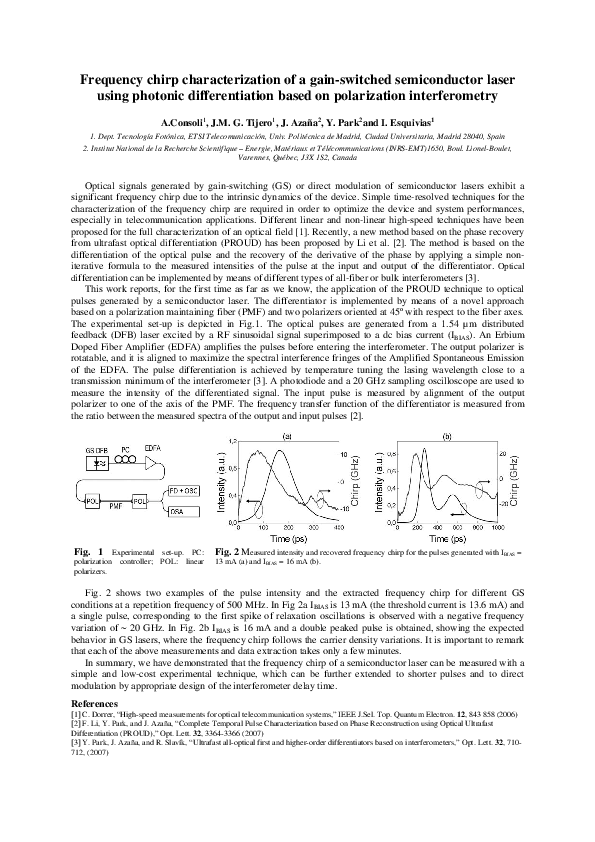 (PDF) Frequency chirp characterization of a gain-switched semiconductor laser using photonic ...