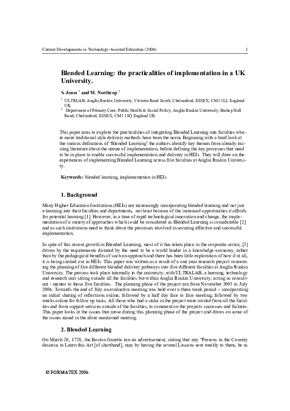 (PDF) Blended Learning: the practicalities of implementation in a UK ...