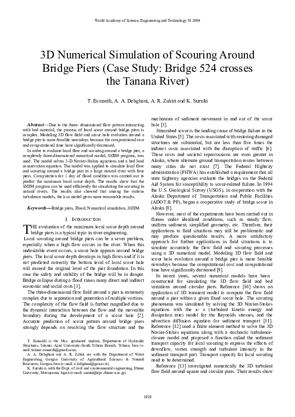 (PDF) 3D Numerical simulation of scouring around bridge piers (Case ...
