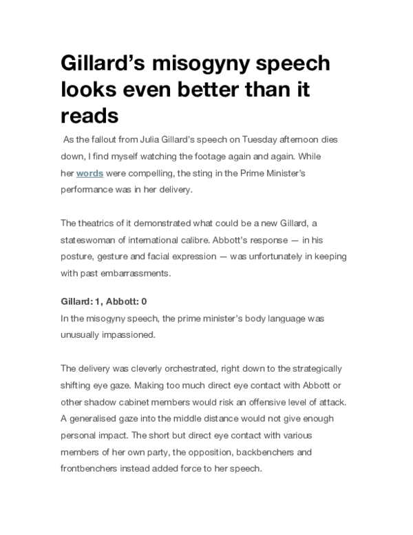 (PDF) Gillard’s misogyny speech looks even better than it reads