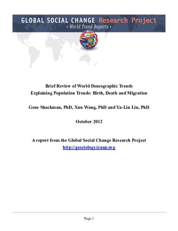 (PDF) Brief Review of World Demographic Trends Explaining Population ...