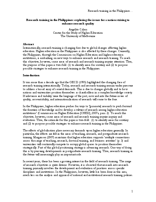 (PDF) Research Training In the Philippines: Exploring the Issues for a ...