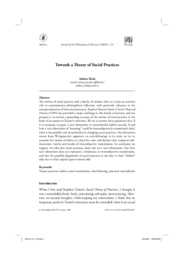 (PDF) Towards a Theory of Social Practices