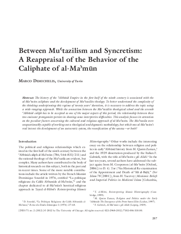 (PDF) , Between mu‘tazilism and syncretism: a reappraisal of the ...