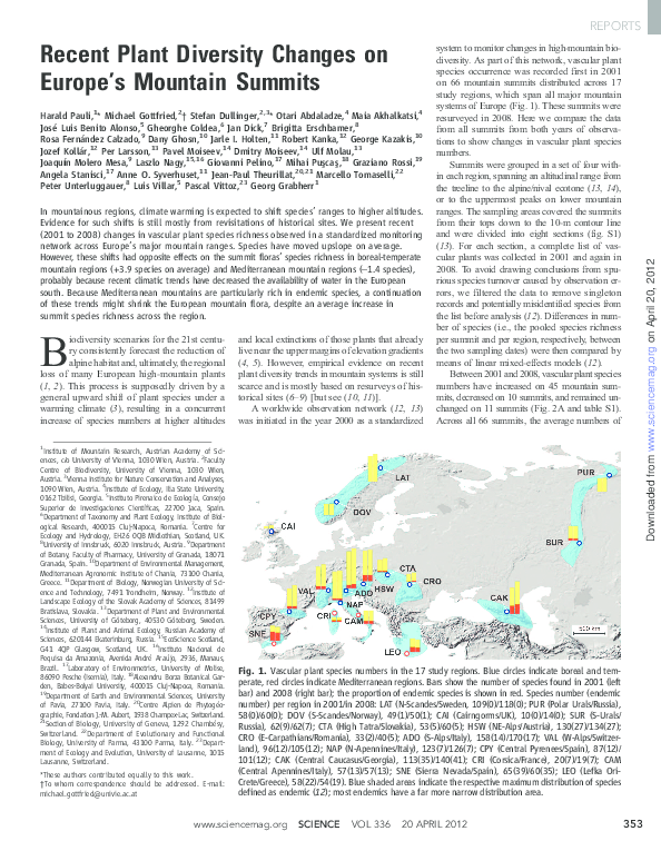 (PDF) Recent Plant Diversity Changes on Europe’s Mountain Summits