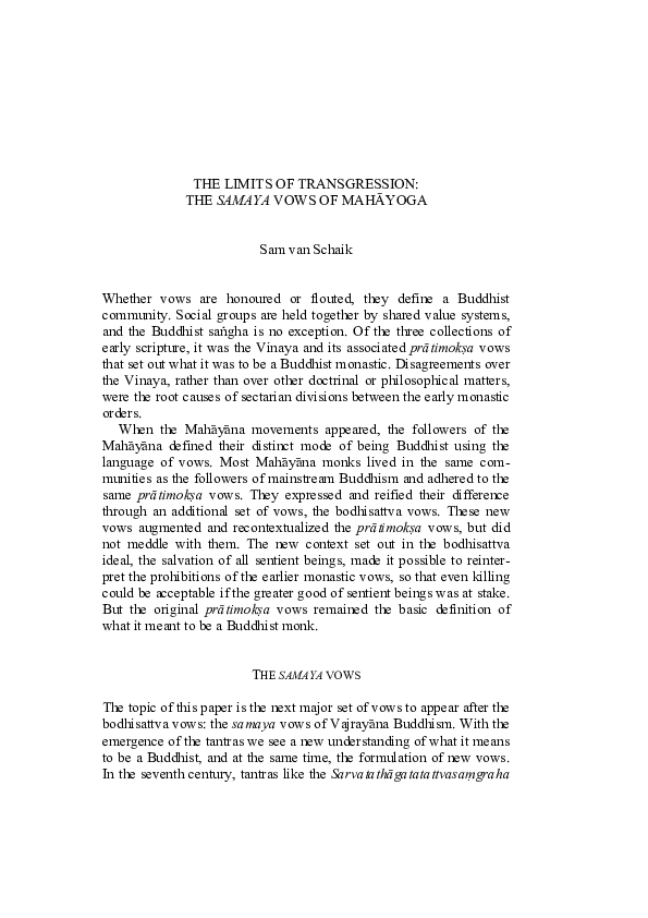 (PDF) The Limits of Transgression: The Samaya Vows of Mahāyoga