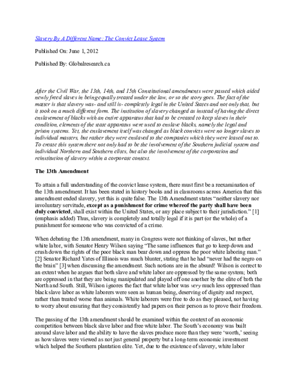 (DOC) Slavery By A Different Name: The Convict Lease System
