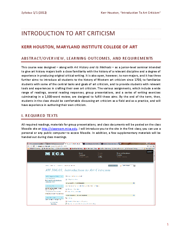 (PDF) Introduction to Art Criticism: Syllabus
