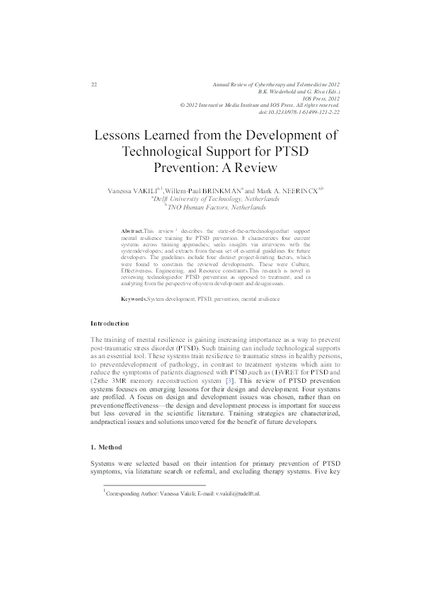 (PDF) Lessons Learned From The Development Of Technological Support For ...