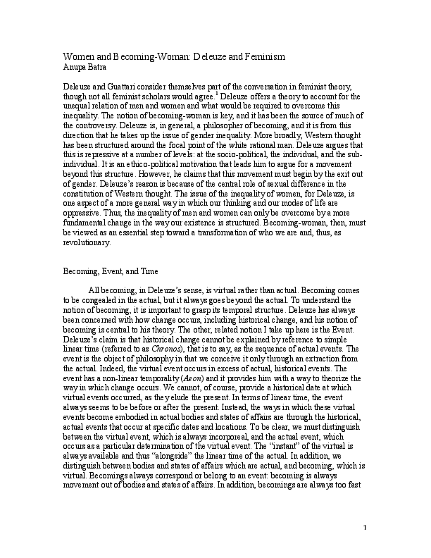 (PDF) "Women and Becoming-Woman: Deleuze and Feminism"