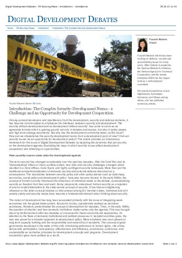 (PDF) The Complex Security-Development Nexus – A Challenge and Opportunity for Development ...