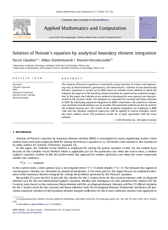 (PDF) Solution of Poisson’s equation by analytical boundary element integration