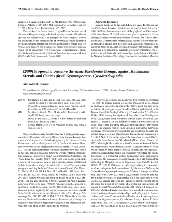 (PDF) Proposal to conserve the name Bucklandia Brongn. against ...