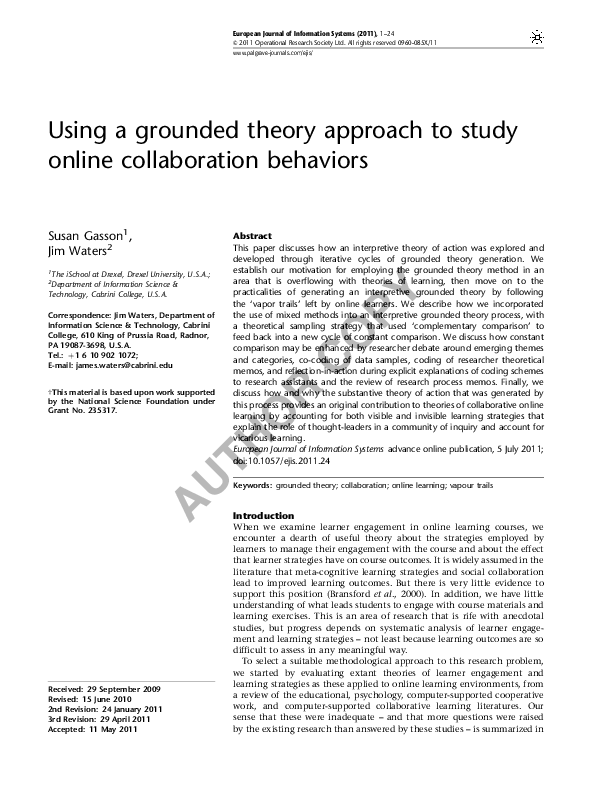 (PDF) Using a grounded theory approach to study online collaboration ...