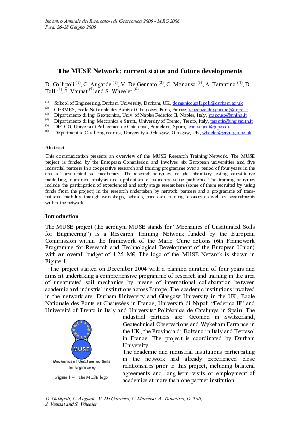 (PDF) The MUSE Network: current status and future developments