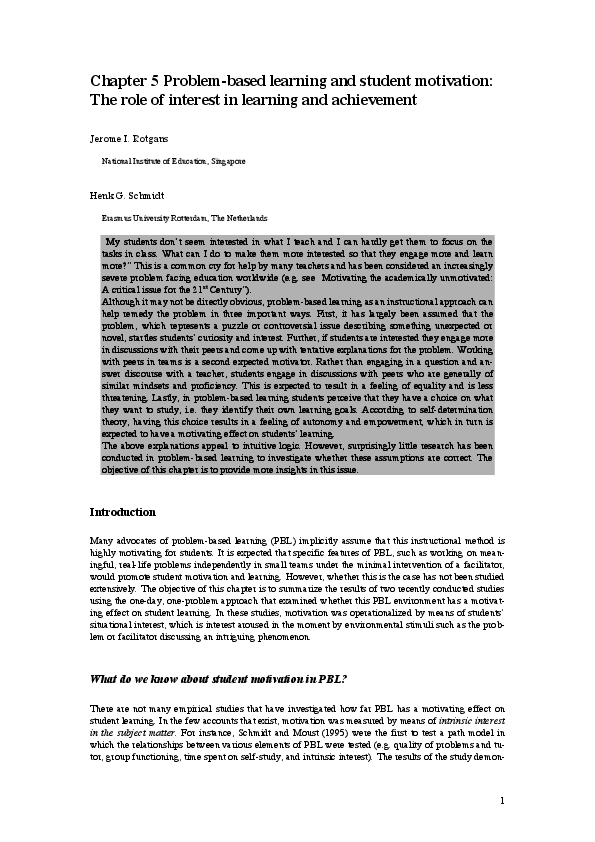 (PDF) Problem-based learning and student motivation: The role of interest in learning and ...
