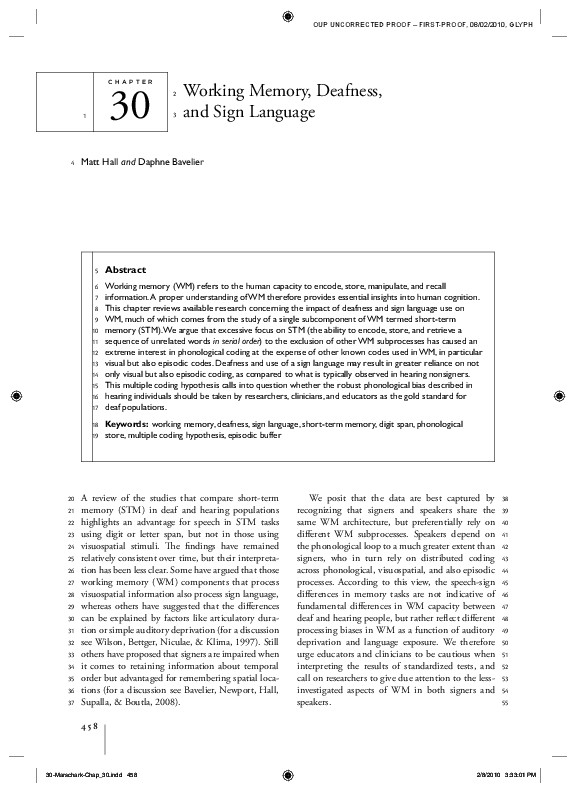 (PDF) Working Memory, Deafness, and Sign Language