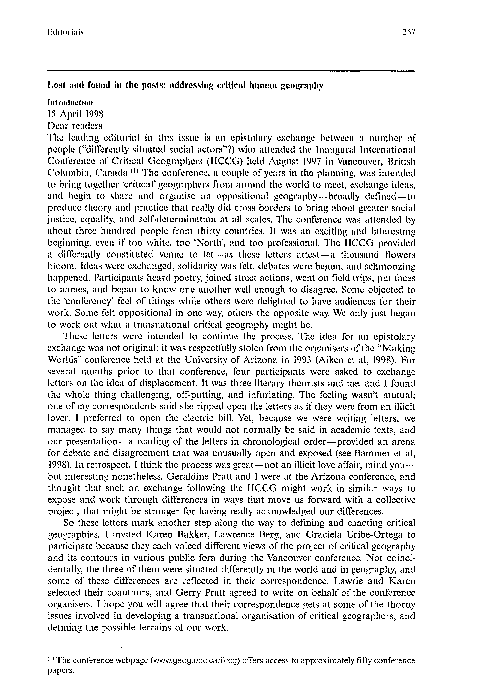 (PDF) Lost and found in the posts: Addressing critical human geography