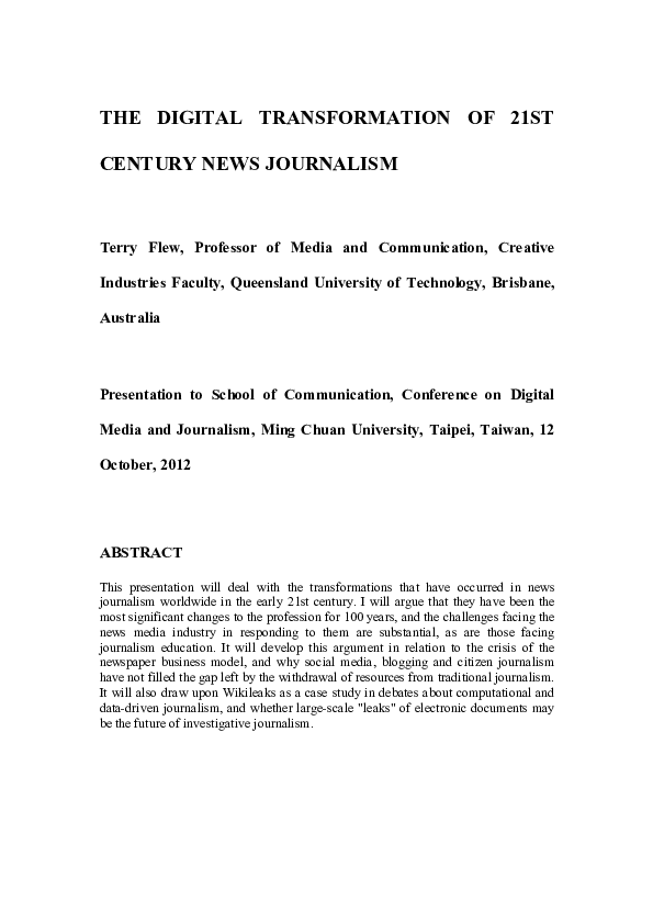 (PDF) THE DIGITAL TRANSFORMATION OF 21ST CENTURY NEWS JOURNALISM