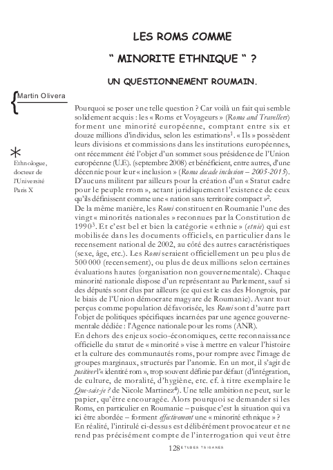 (PDF) « Les Roms comme "minorité ethnique" ? Un questionnement roumain