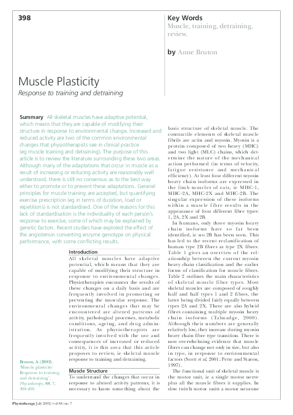 (PDF) Muscle plasticity: response to training and detraining