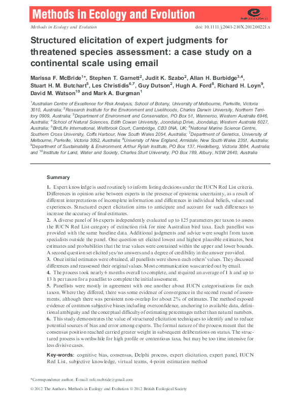 (PDF) Structured elicitation of expert judgements for threatened ...