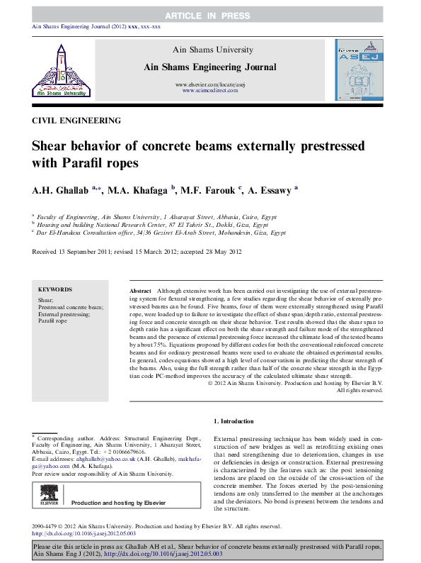 Pdf Shear Behavior Of Concrete Beams Externally Prestressed With Parafil Ropes