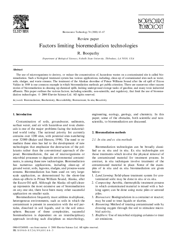 (PDF) Factors limiting bioremediation technologies