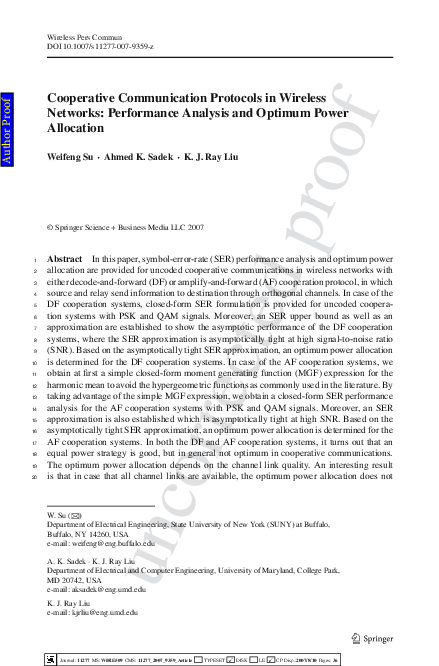Pdf Cooperative Communication Protocols In Wireless Networks Performance Analysis And Optimum