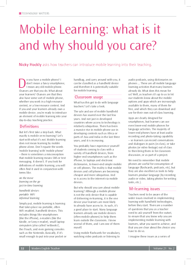 (PDF) Mobile learning: What is it and why should you care?