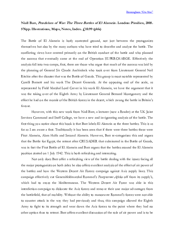 (PDF) Review of Niall Barr, Pendulum of War: The Three Battles of El ...