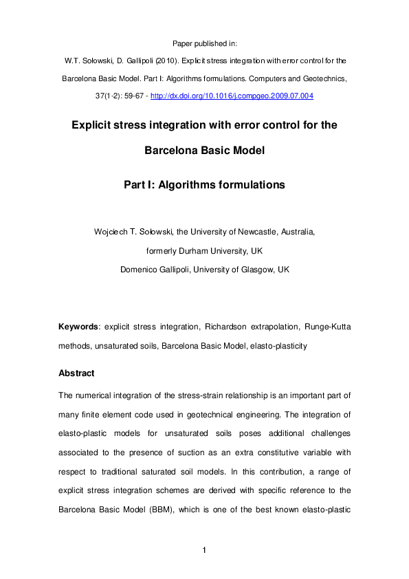 (PDF) Explicit stress integration with error control for the Barcelona ...