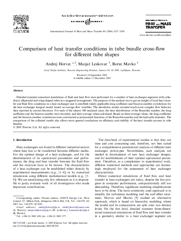 (PDF) Comparison of heat transfer conditions in tube bundle cross-flow for different tube shapes