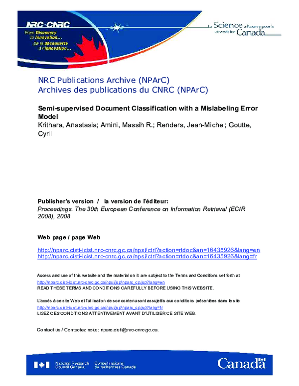 (PDF) Semi-supervised document classification with a mislabeling error model