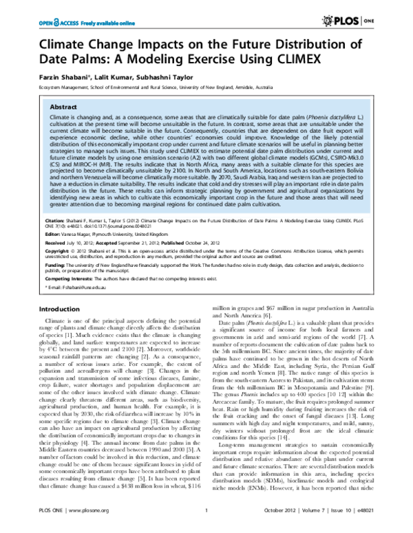 (PDF) Climate change impacts on the future distribution of Date Palms ...