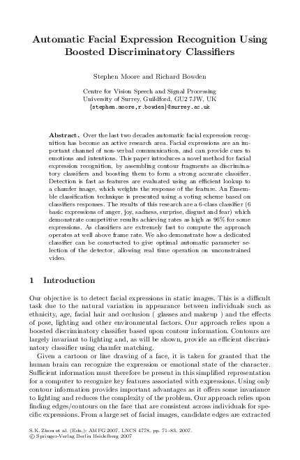 (PDF) Automatic facial expression recognition using boosted discriminatory classifiers