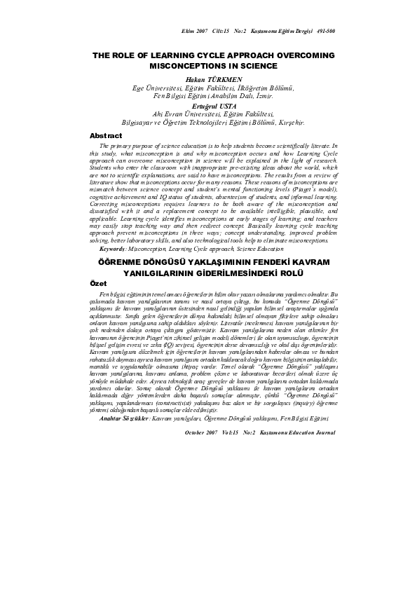 (PDF) THE ROLE OF LEARNING CYCLE APPROACH OVERCOMING MISCONCEPTIONS IN ...