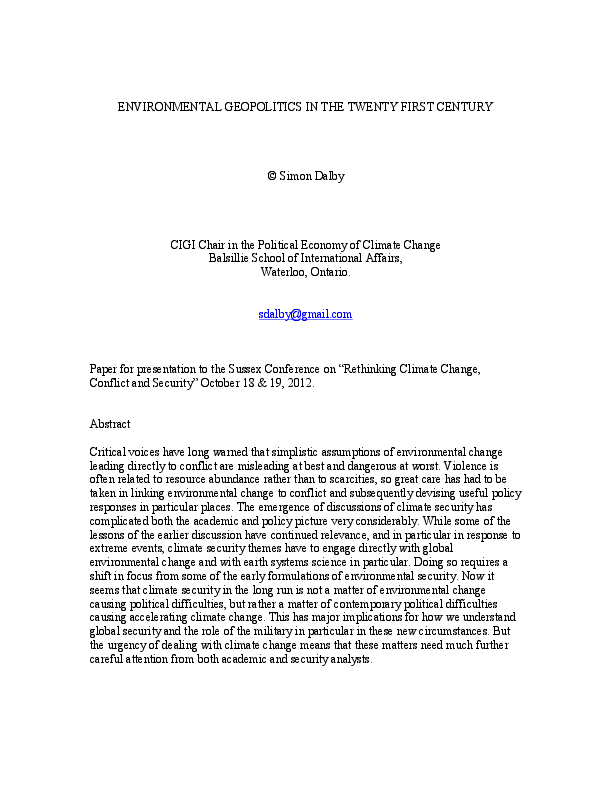 (PDF) Environmental Geopolitics in the 21st Century