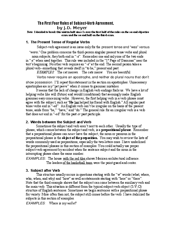 (DOC) Subject Verb Agreement Module