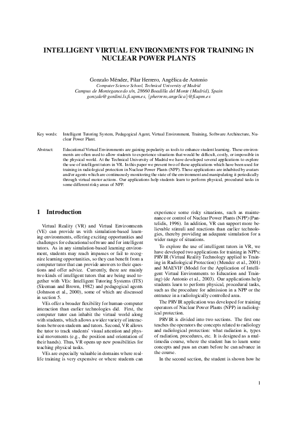 (PDF) Intelligent virtual environments for training in nuclear power plants