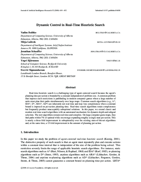 (PDF) Taking Learning Out of Real-Time Heuristic Search for Video-Game Pathfinding | Ramon ...