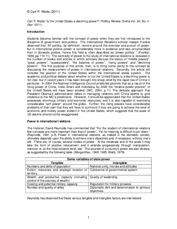 (PDF) Is the United States a declining power?