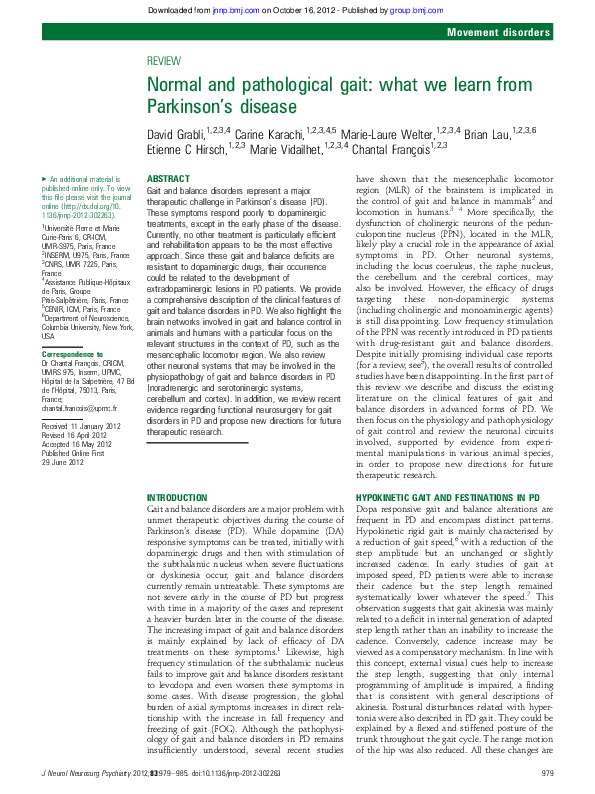(PDF) Normal and pathological gait: what we learn from Parkinson’s disease