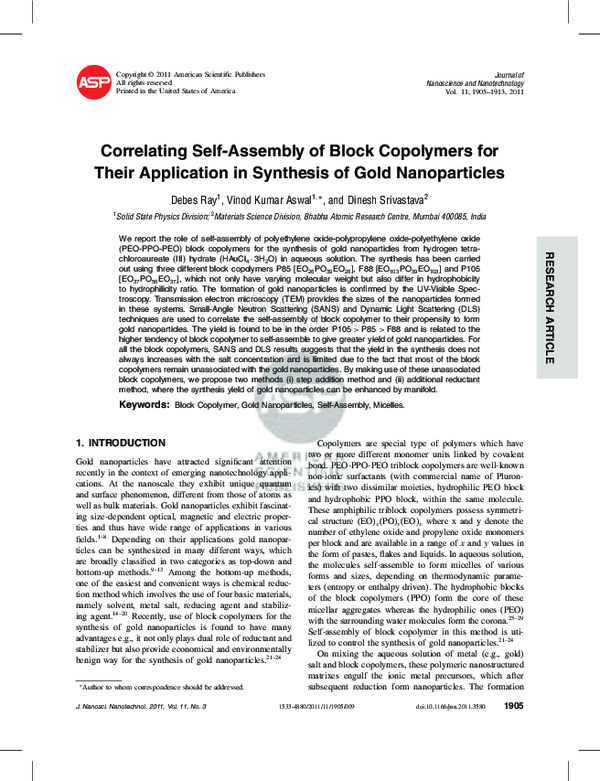 Pdf Correlating Self Assembly Of Block Copolymers For Their
