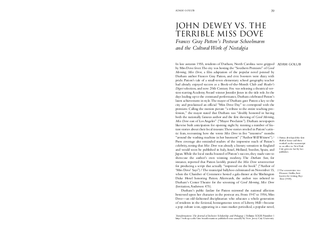 (PDF) "John Dewey vs. The Terrible Miss Dove: Frances Gray Patton's ...
