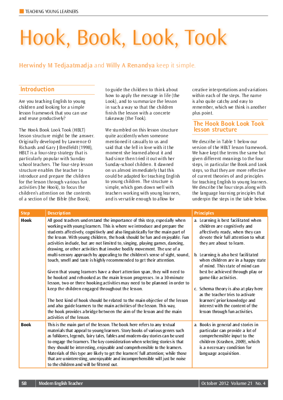 (PDF) Teaching English to Young Learners: Hook Book Look Took